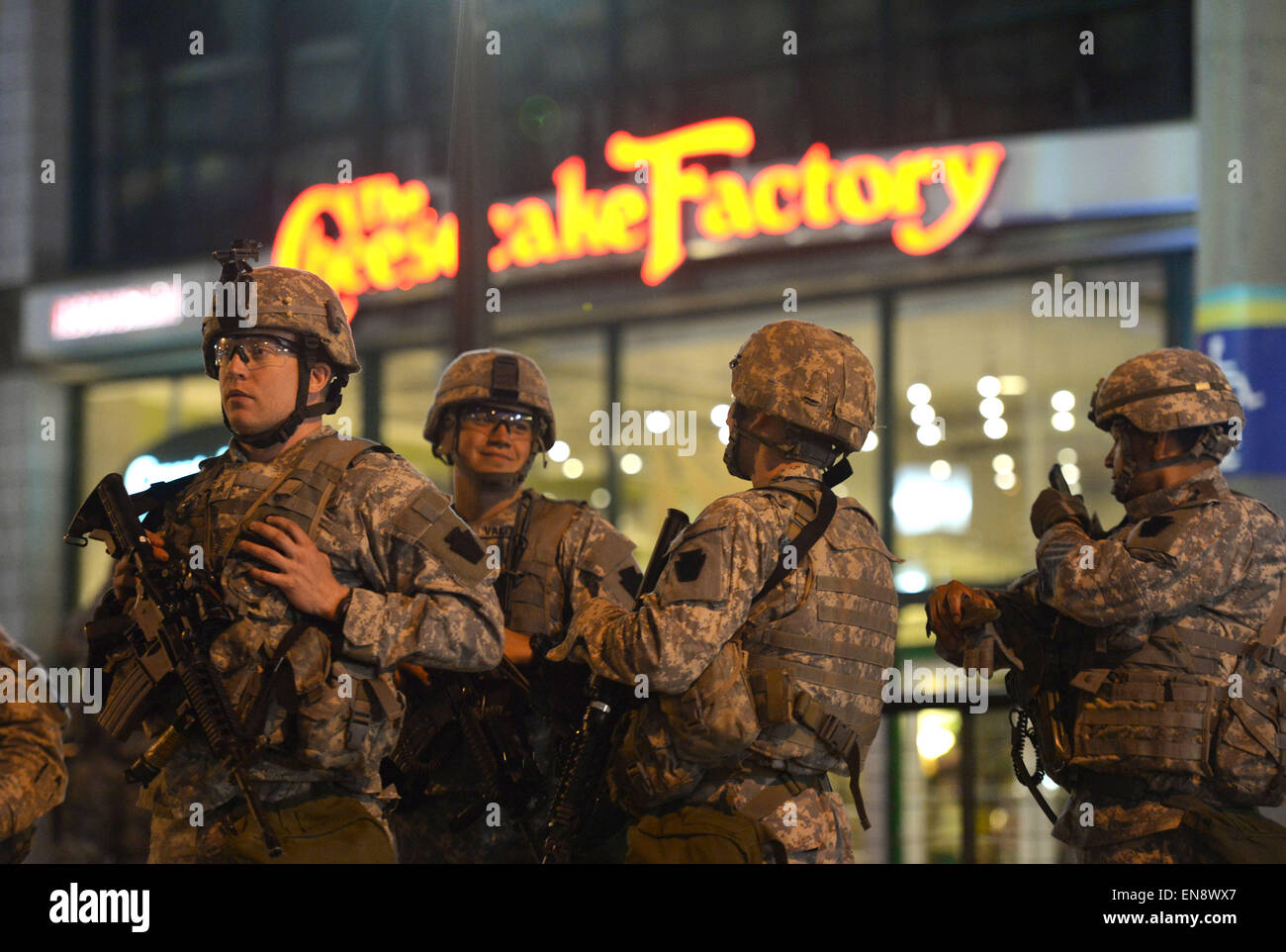 Baltimore, USA. 29th Apr, 2015. Soldiers of national guard enforce ...