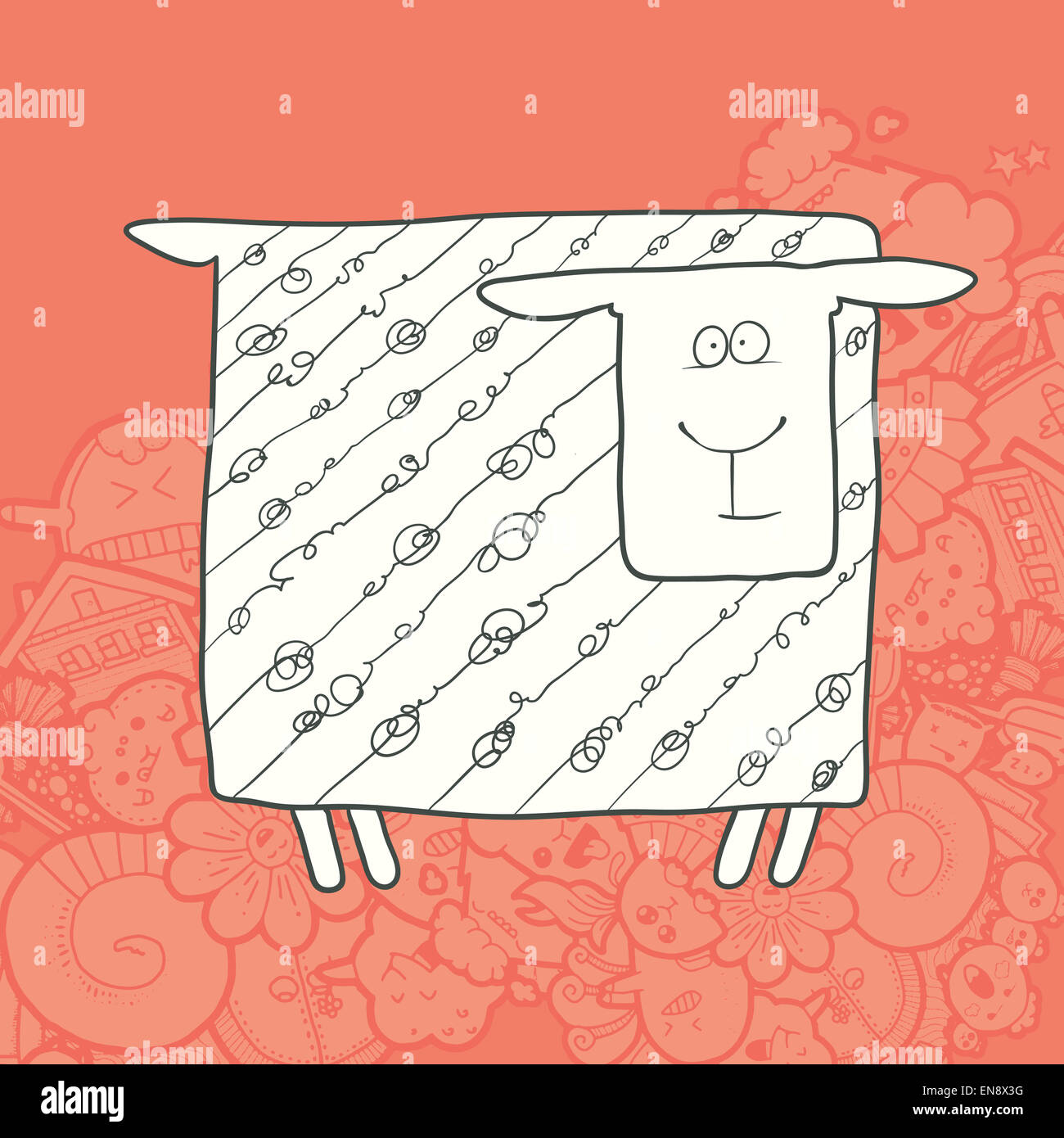 Vector Illustration Cute Hand Drawn Sheep. Greeting card New Year Stock ...