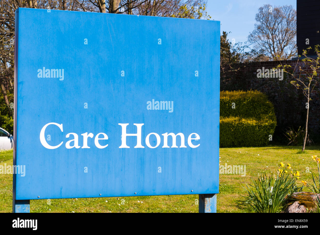 Sign for elderly people 'Care Home' at the entrance of a small Suffolk ...