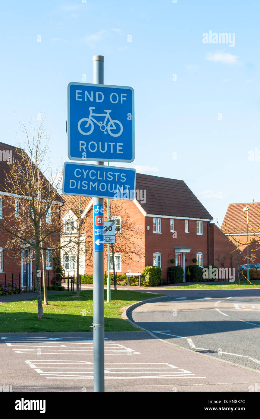 British End of Cycle Route sign in modern housing development Stock ...