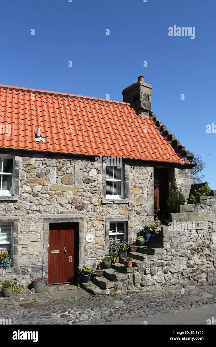 Ancient house with external staircase Falkland Fife Scotland April 2015 ...