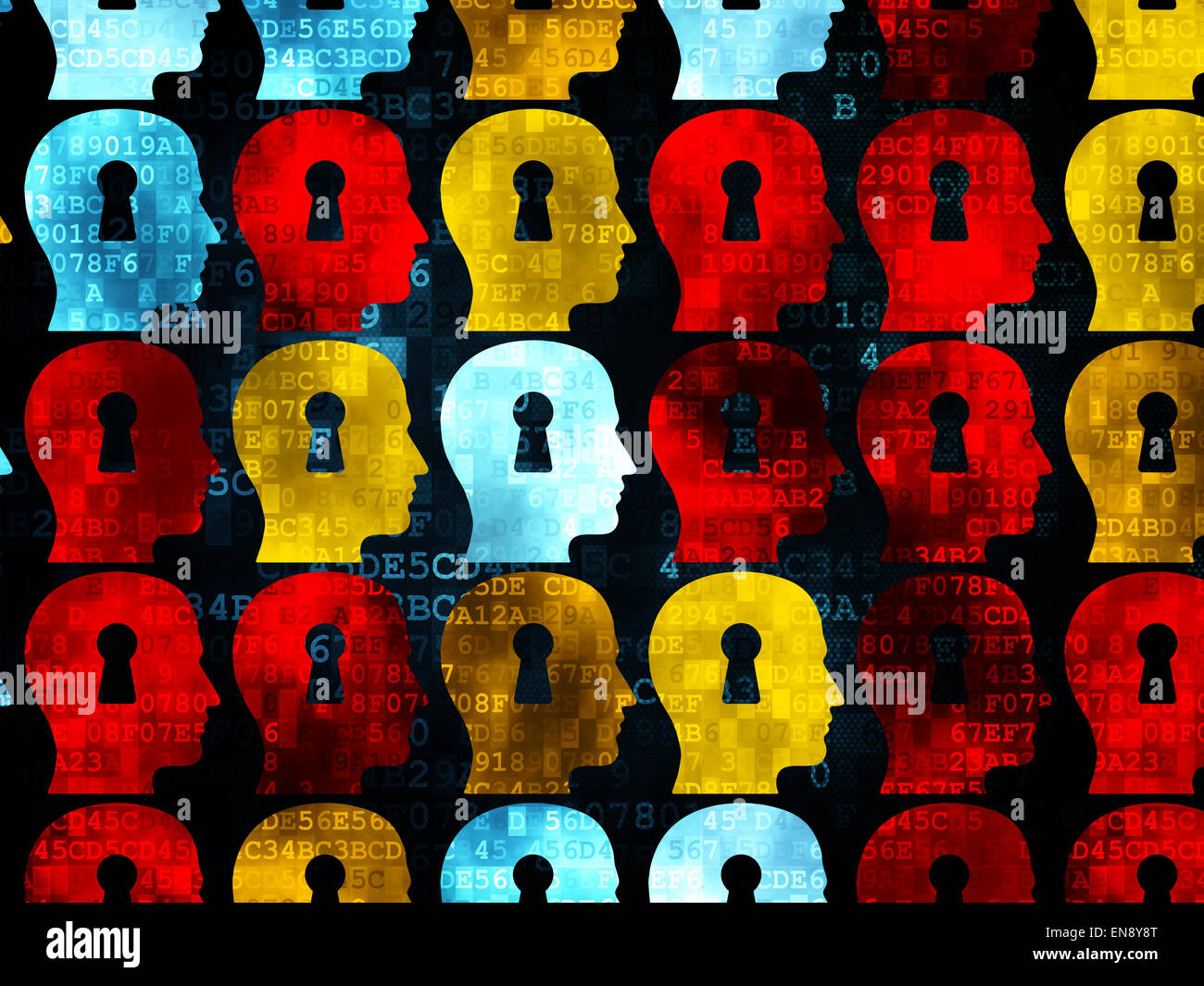 Data concept: Head With Keyhole icons on Digital background Stock Photo ...