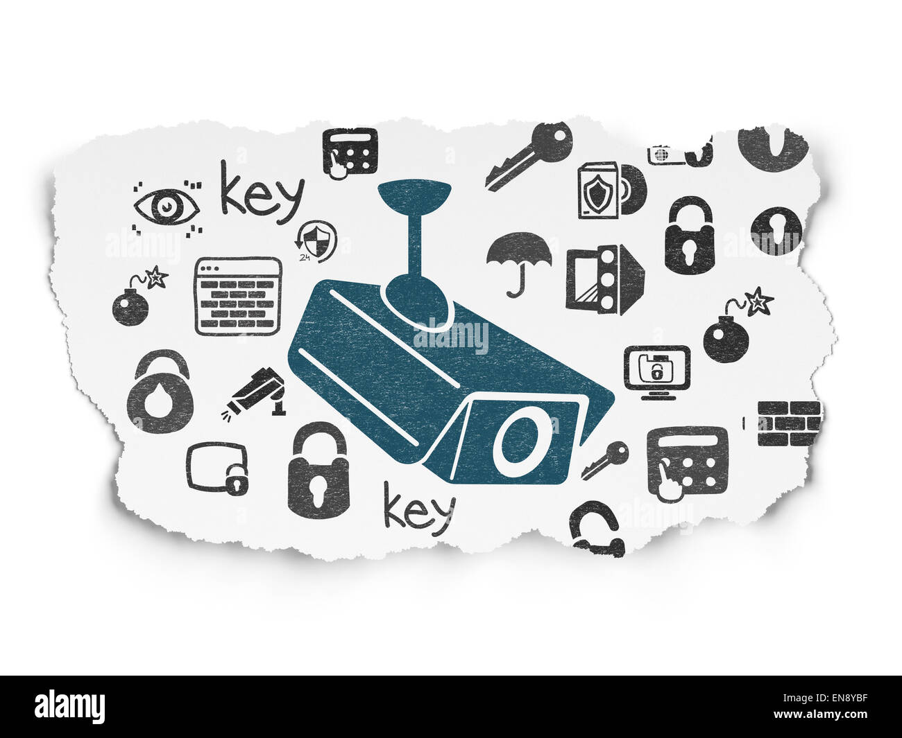 Security concept: Cctv Camera on Torn Paper background Stock Photo - Alamy