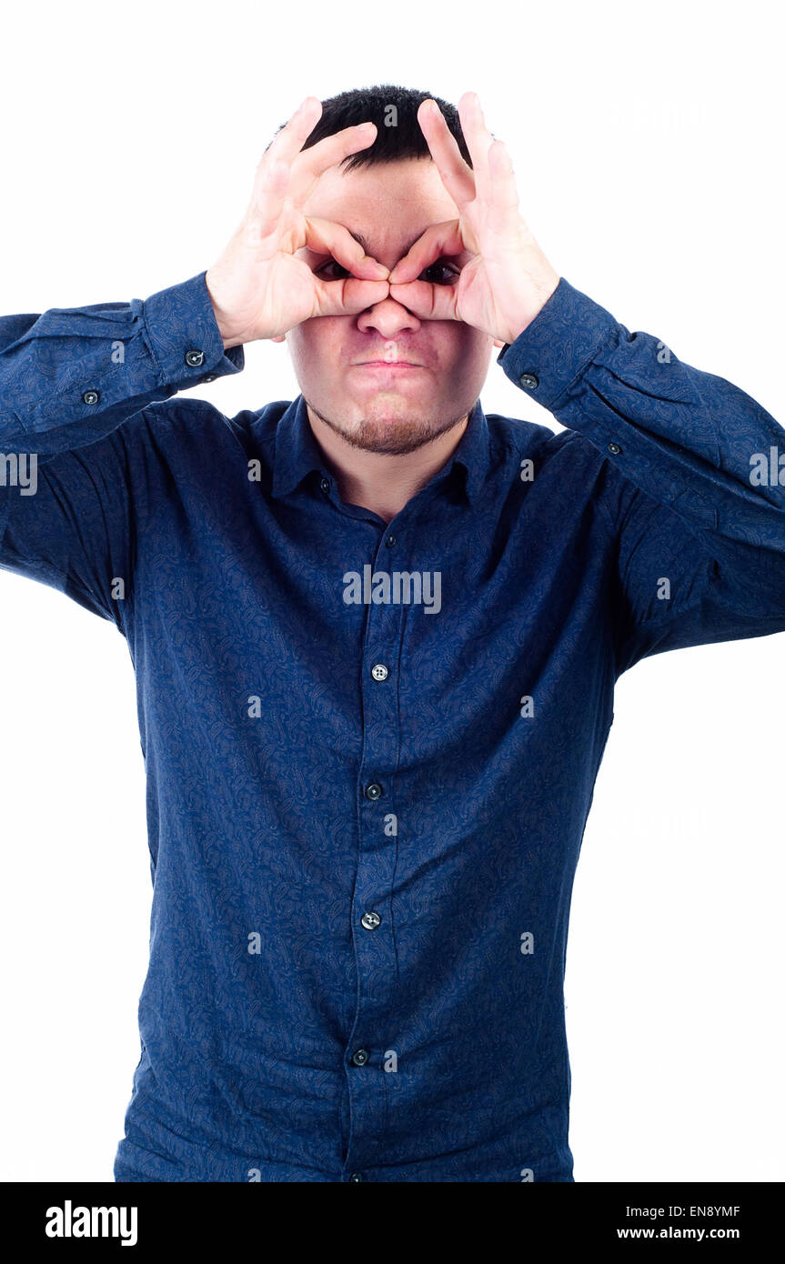 Young Man with Funny Expression over a white Background Stock Photo - Alamy