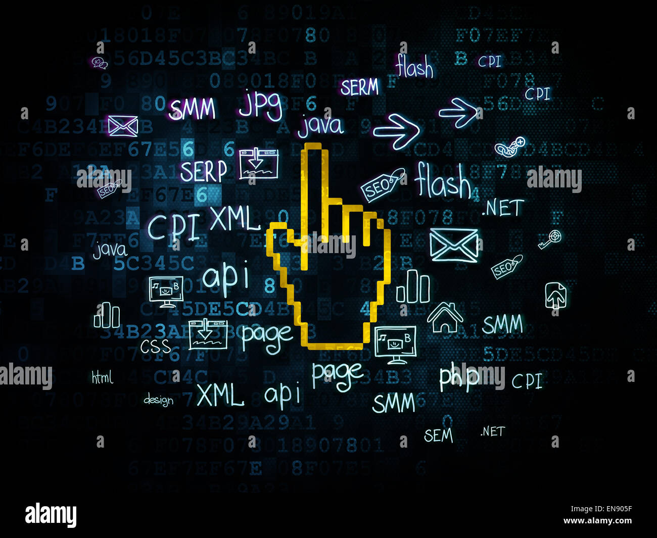 Web development concept: Mouse Cursor on Digital background Stock Photo - Alamy