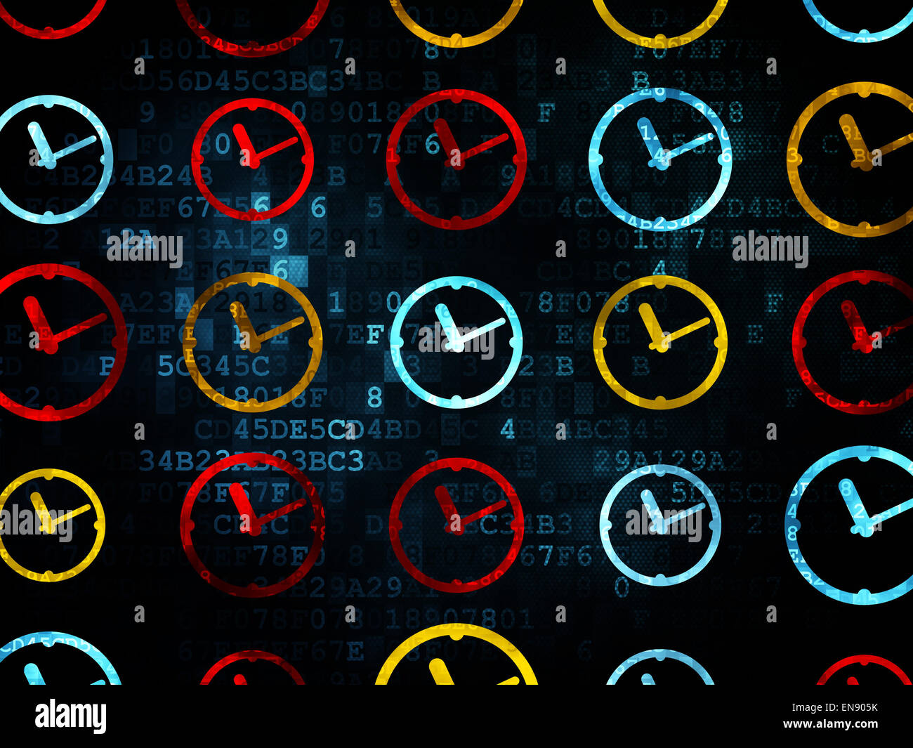 Time concept: Clock icons on Digital background Stock Photo - Alamy