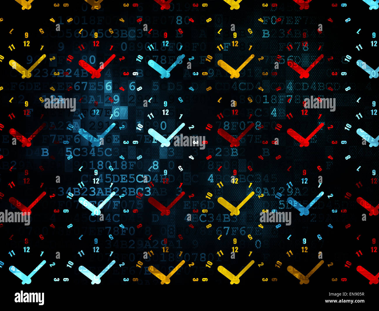 Time concept: Clock icons on Digital background Stock Photo - Alamy
