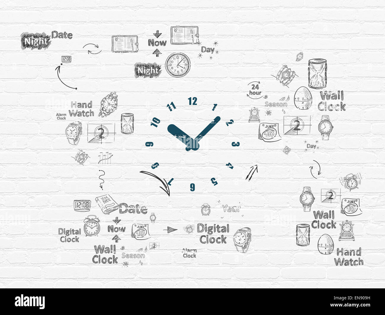 Time concept: Clock on wall background Stock Photo - Alamy
