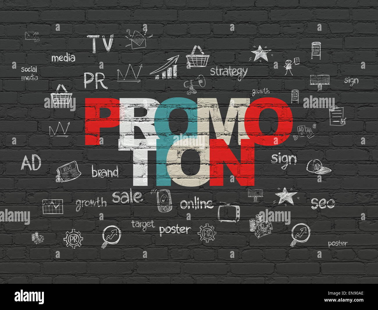 Advertising concept: Promotion on wall background Stock Photo - Alamy