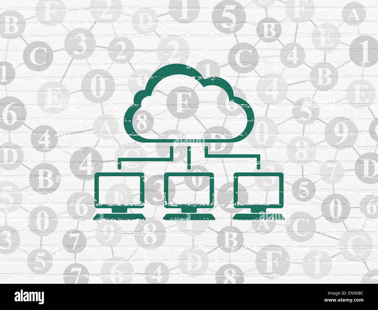 Cloud computing concept: Cloud Network on wall background Stock Photo ...