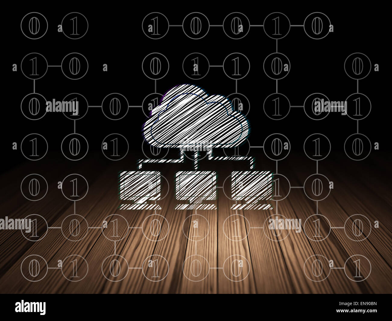 Cloud technology concept: Cloud Network in grunge dark room Stock Photo ...