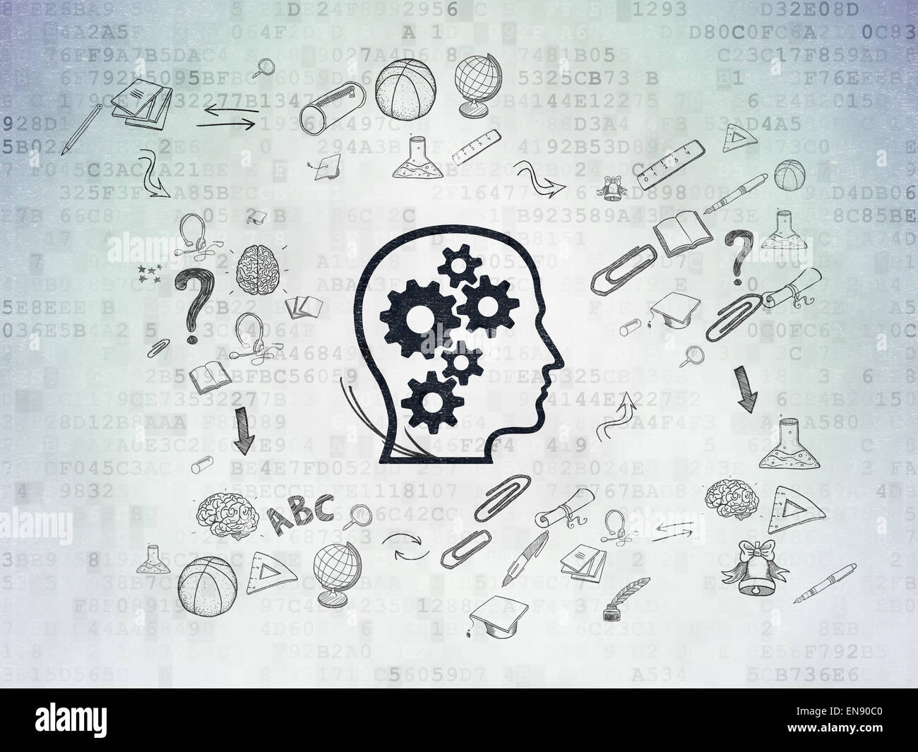 Education concept: Head With Gears on Digital Paper background Stock ...
