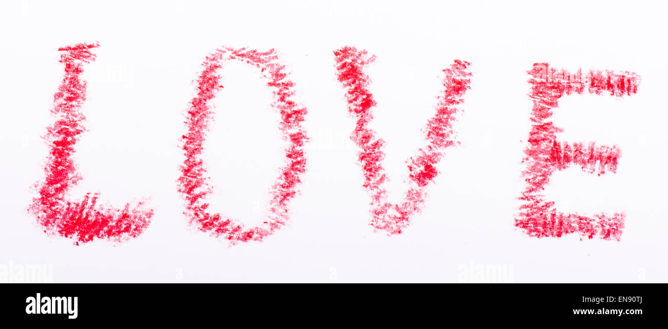 Pencil drawn love word with red Stock Photo - Alamy