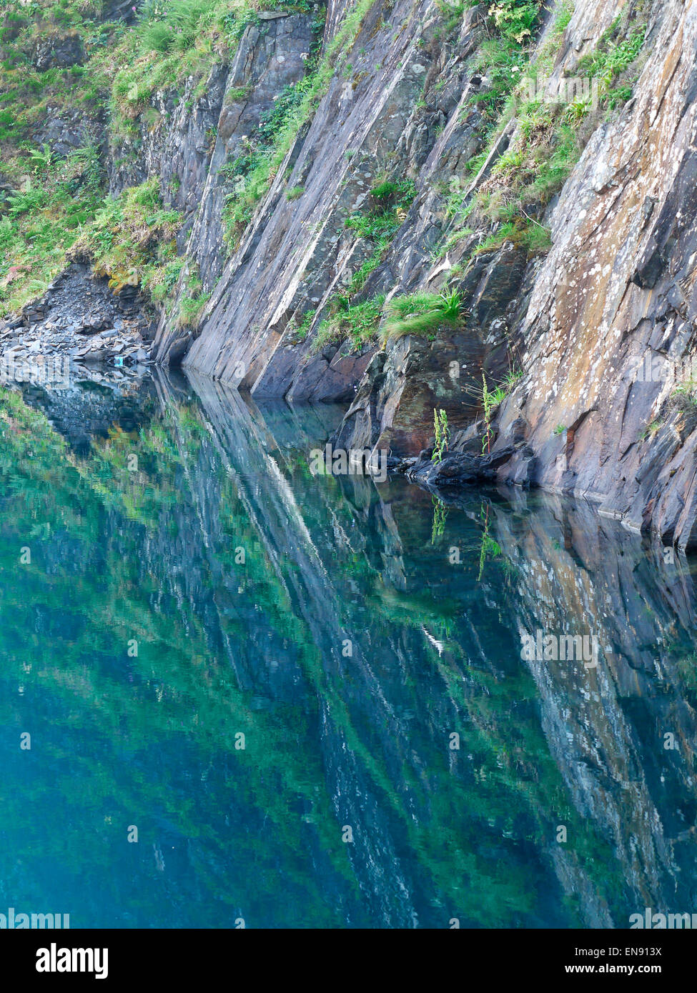 Deep, clear quarry pools on the Isle of Easdale, Argyll, Scotland Stock ...