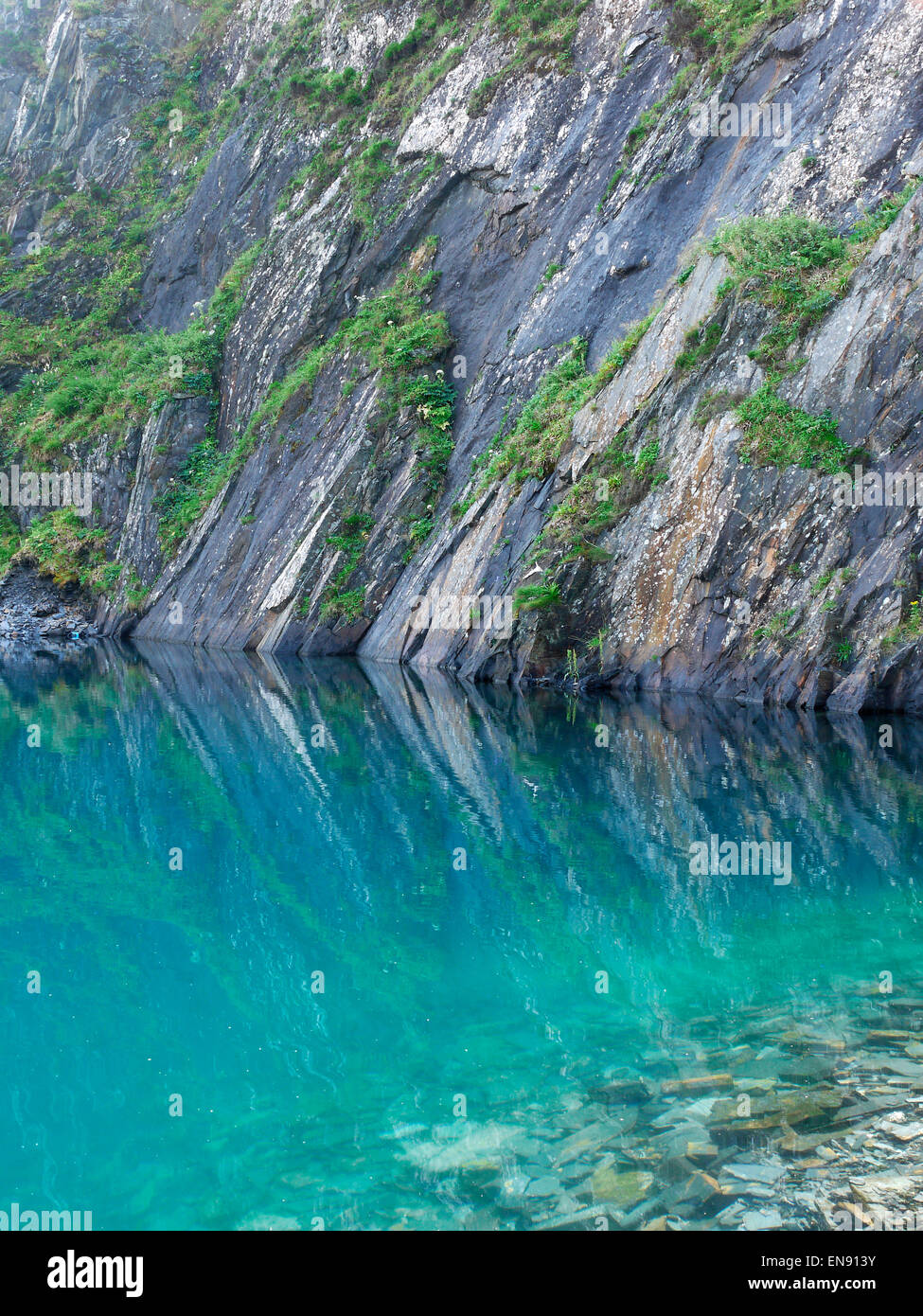 Deep, clear quarry pools on the Isle of Easdale, Argyll, Scotland Stock ...