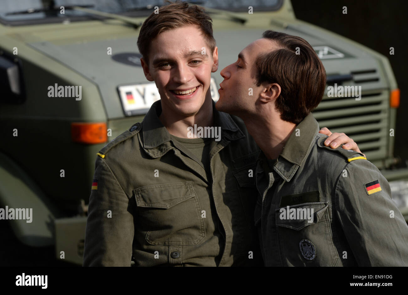 Actor Jonas Nay (l) and Ludwig Trepte during a photo session on the set ...