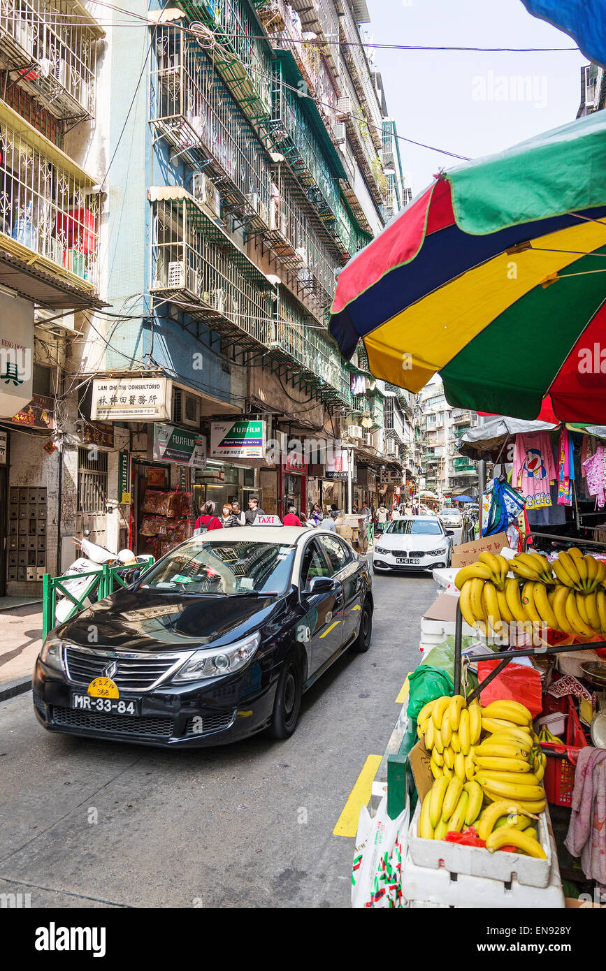 shopping market street and taxi in downtown macau china Stock Photo - Alamy