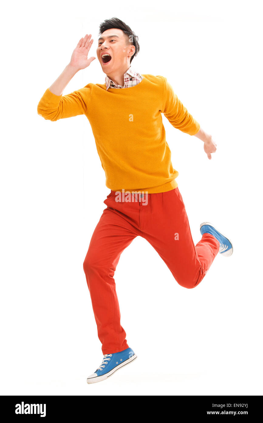 Smiling man shouting Cut Out Stock Images & Pictures - Alamy