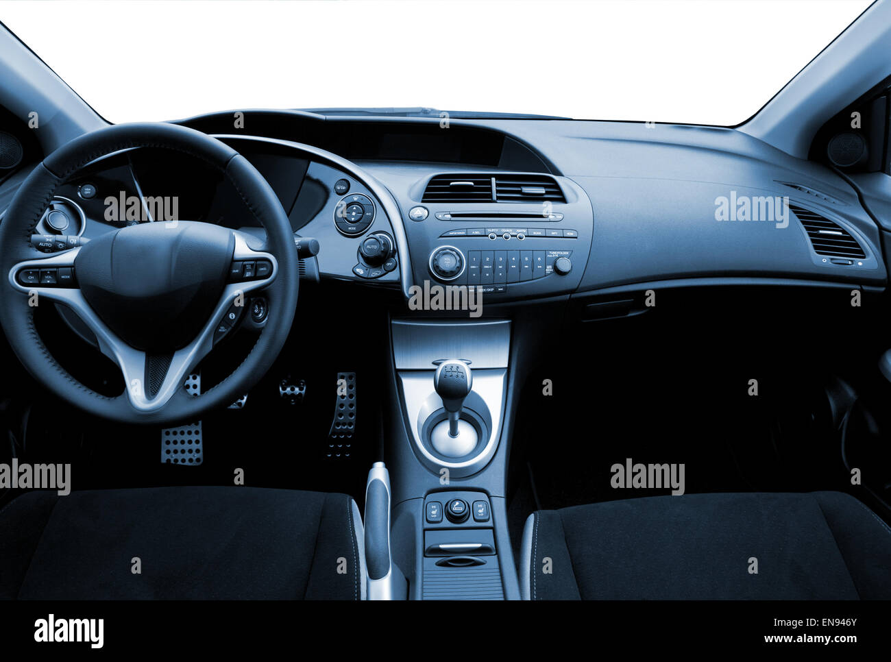 Modern sport car interior toned in blue Stock Photo - Alamy