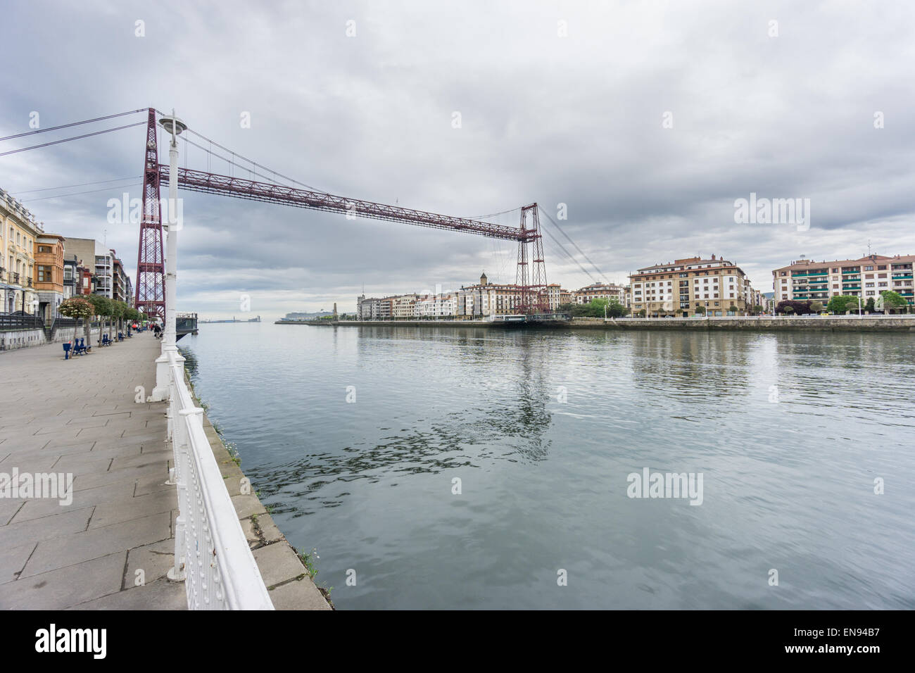 Ultra Wide view of the Bizkaia suspension bridge and promenade Stock ...