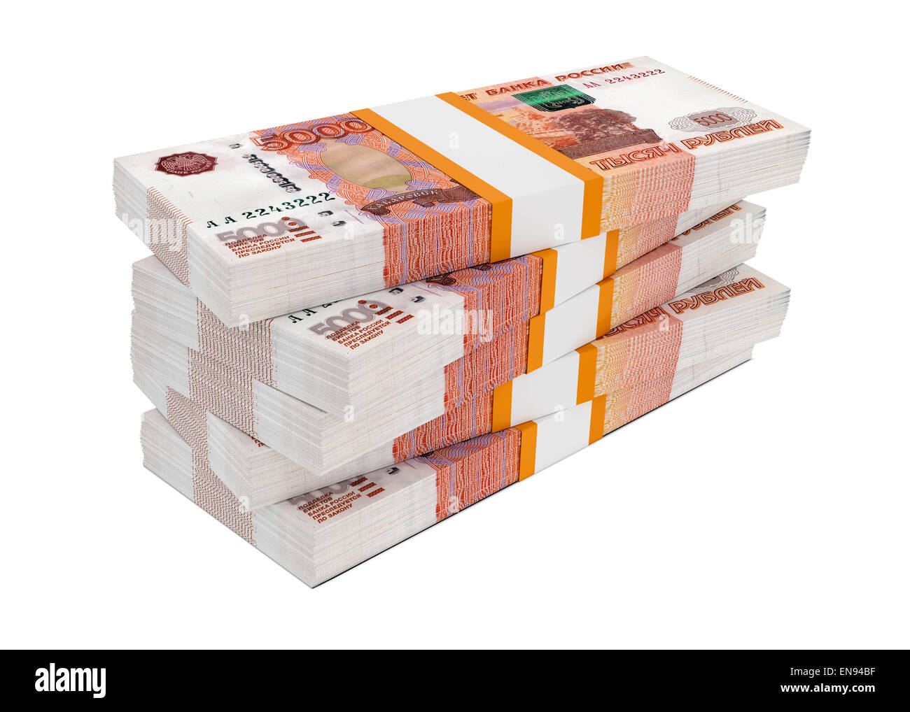 Russian rubles bills packs on stack, illustration on white background ...