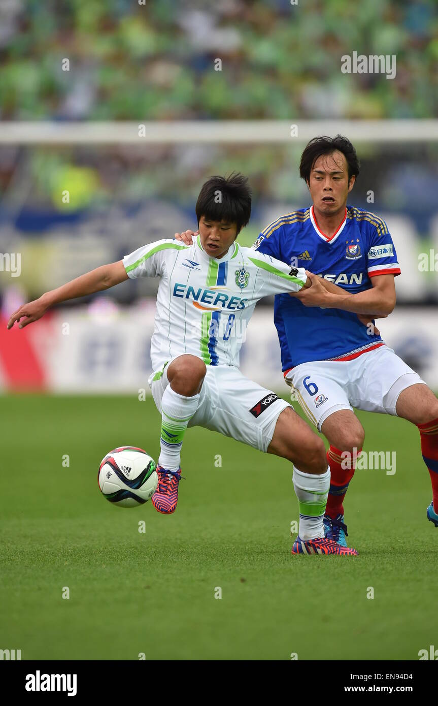 Kanagawa, Japan. 25th Apr, 2015. Naoki Yamada (Bellmare), Yuta Mikado (F Marinos) Football ...