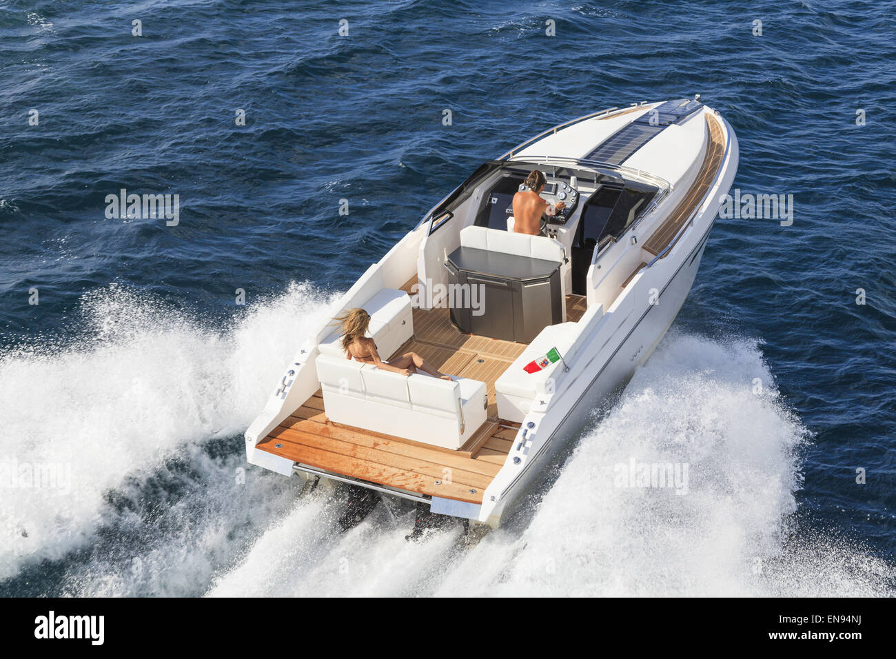 motor boat in navigation, aerial view Stock Photo - Alamy