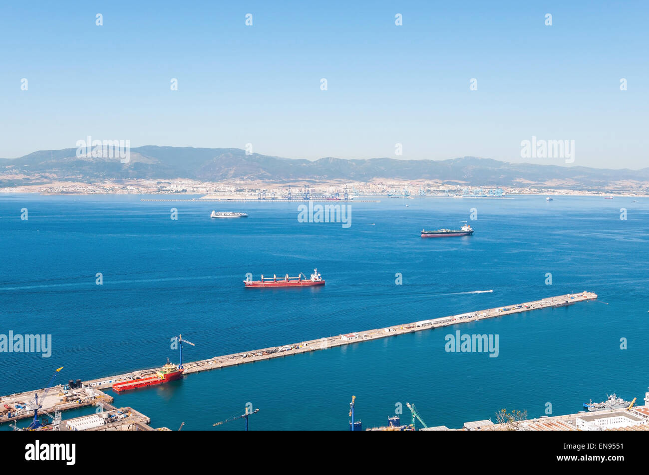 Aerial view of Gibraltar Bay from the top of the rock Stock Photo - Alamy