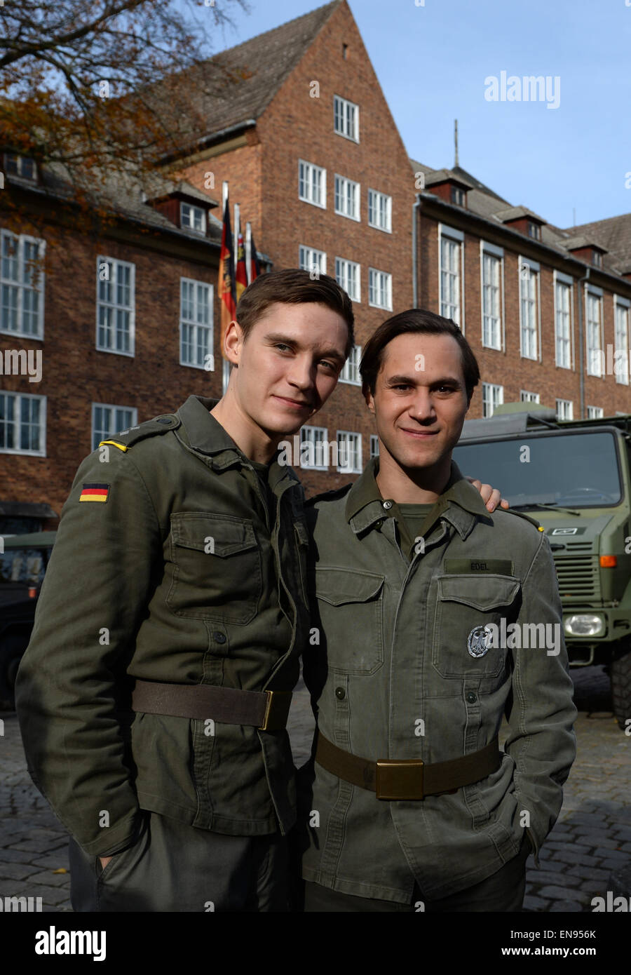 Actors Jonas Nay (l) and Ludwig Trepte smile on the set of 'Germany ...