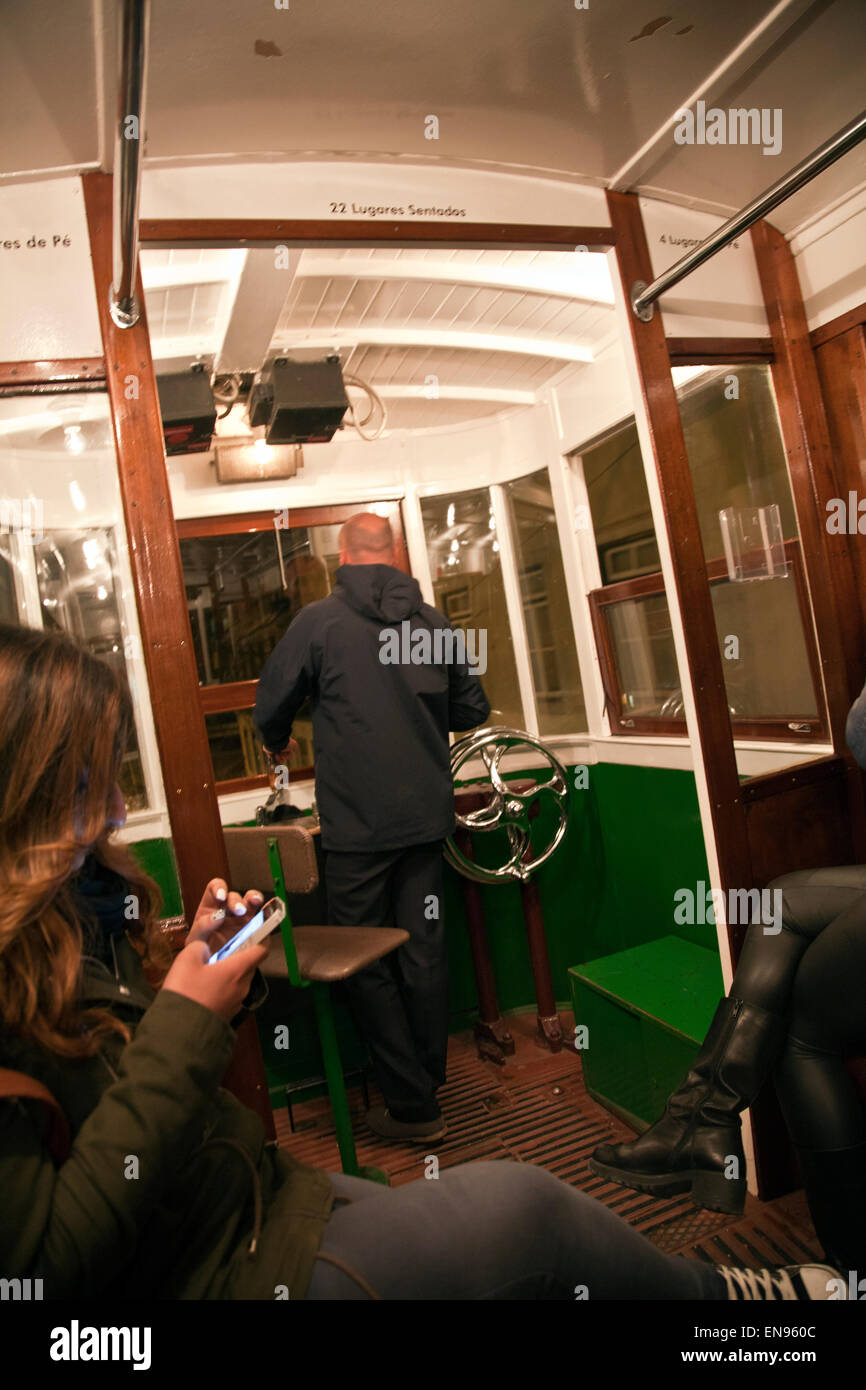 Glória Funicular Carriage Interior in Lisbon - Portugal Stock Photo - Alamy