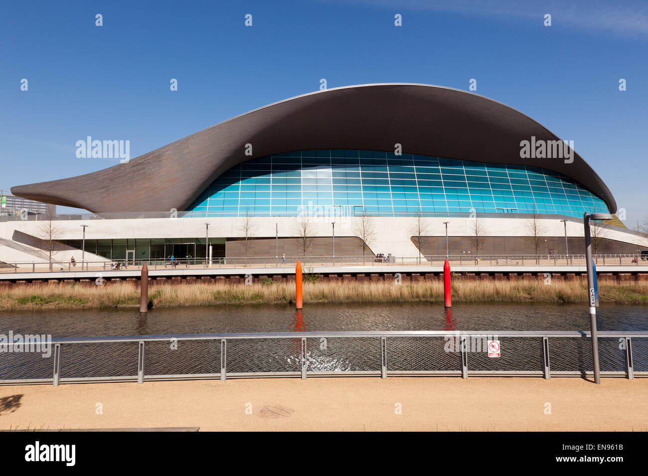 View of the London Aquatics Centre, from across the River lee, in the ...
