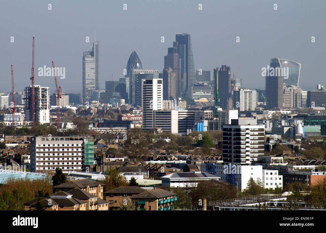 London city skyline view from Parliament Hill Hampstead Heath April ...
