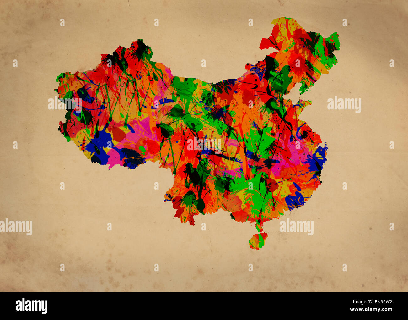 Watercolor art Map of China Stock Photo - Alamy