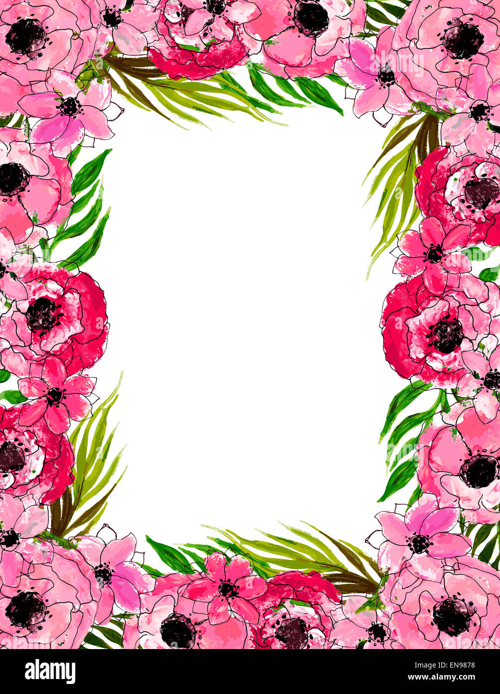 floral frame with pink flowers Stock Photo - Alamy
