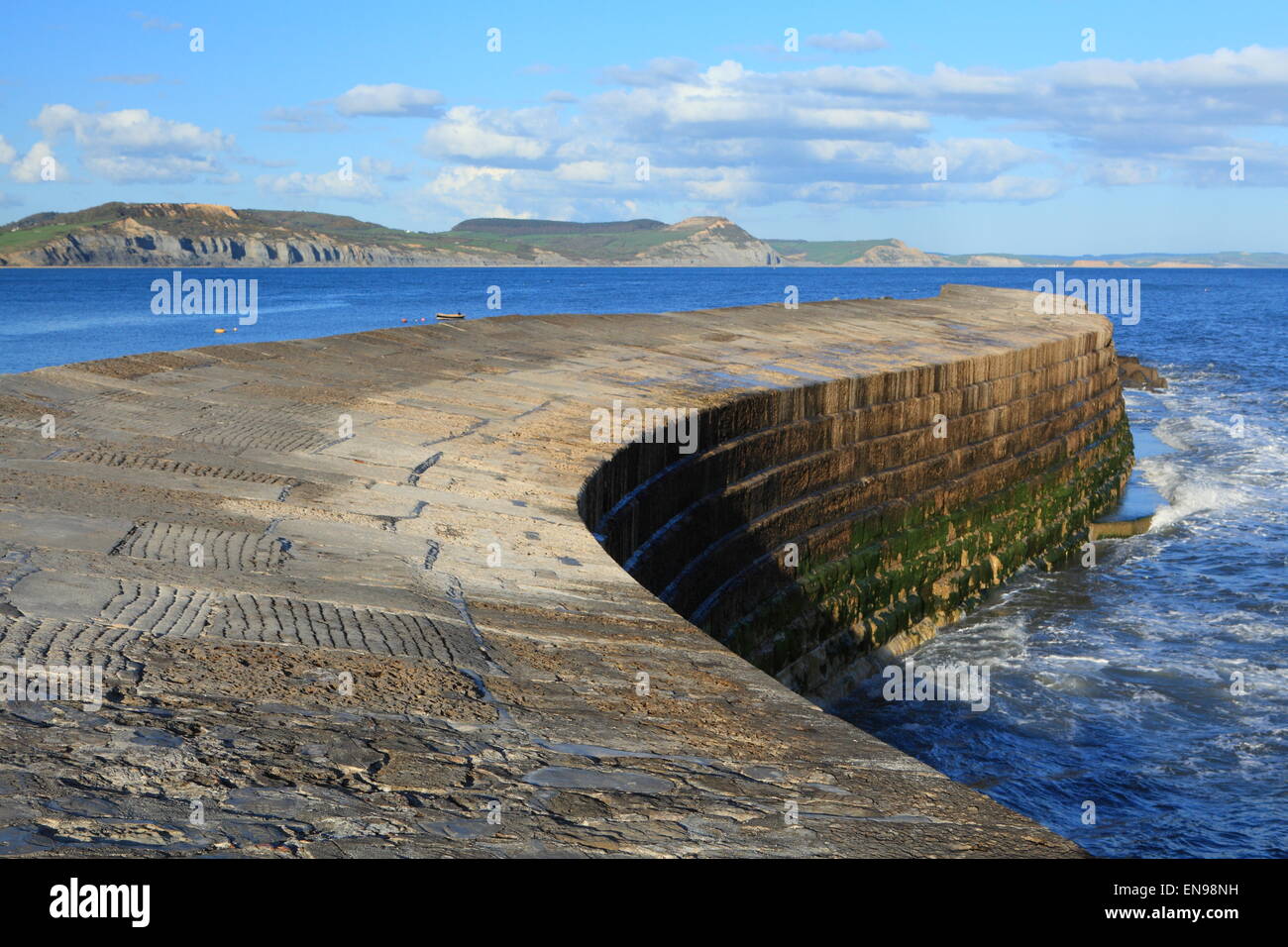 The "Cobb " Lyme Regis harbour view looking towards Charmouth, Dorset ...
