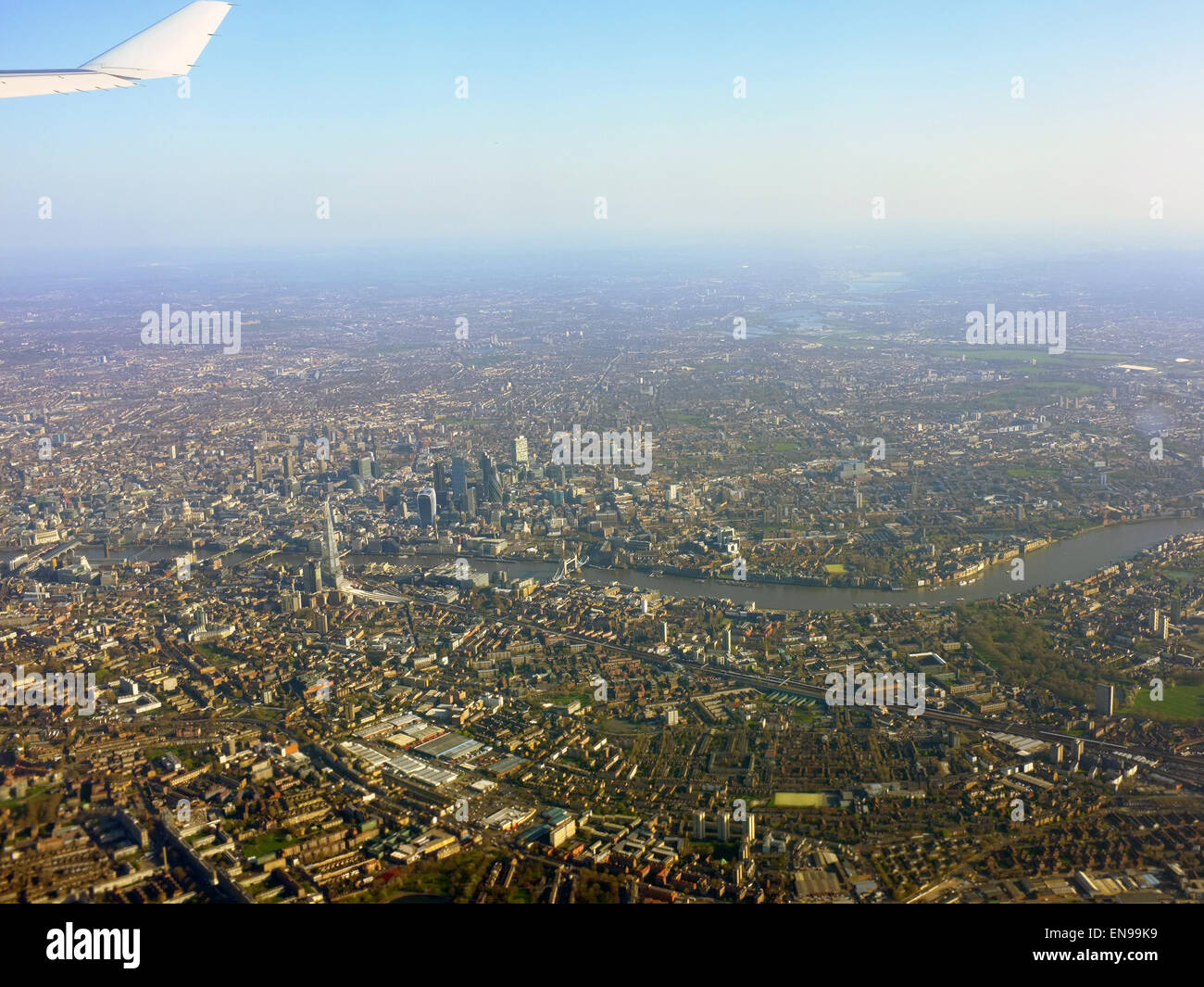 An aerial view of London taken from an aircraft approaching to land at ...