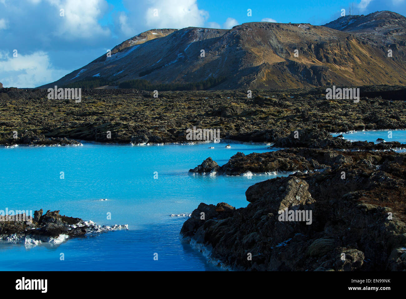 Milky and blue water of the geothermal bath Blue Lagoon in Iceland ...