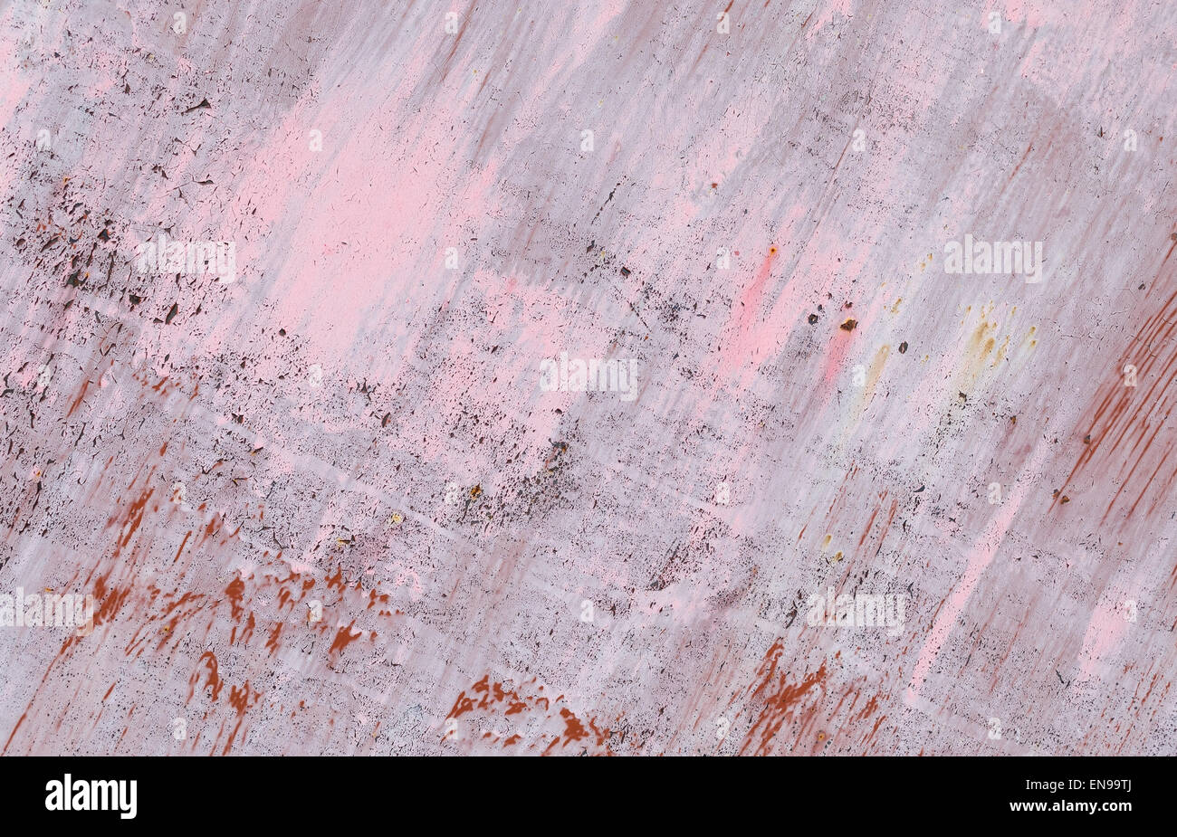 Old weathered grunge metal background with rust stains, painted pink ...
