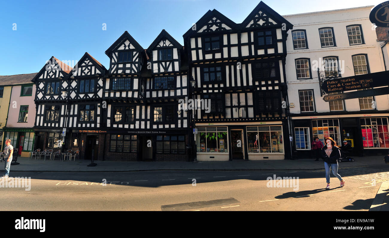 A row of medieval timber framed buildings in the English historic town ...