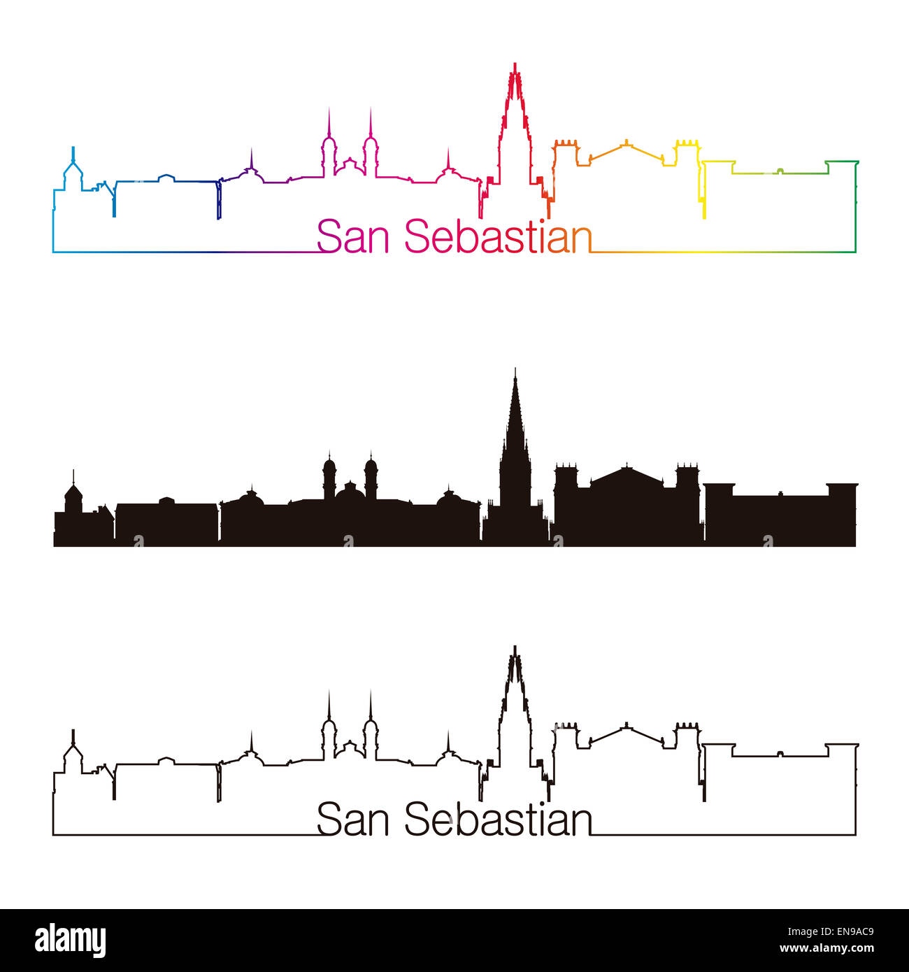 San Sebastian skyline linear style with rainbow Stock Photo - Alamy