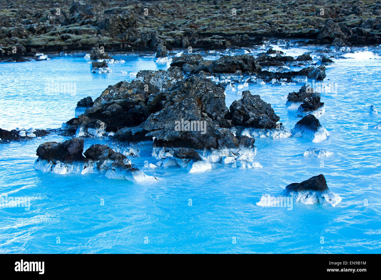 Milky and blue water of the geothermal bath Blue Lagoon in Iceland ...