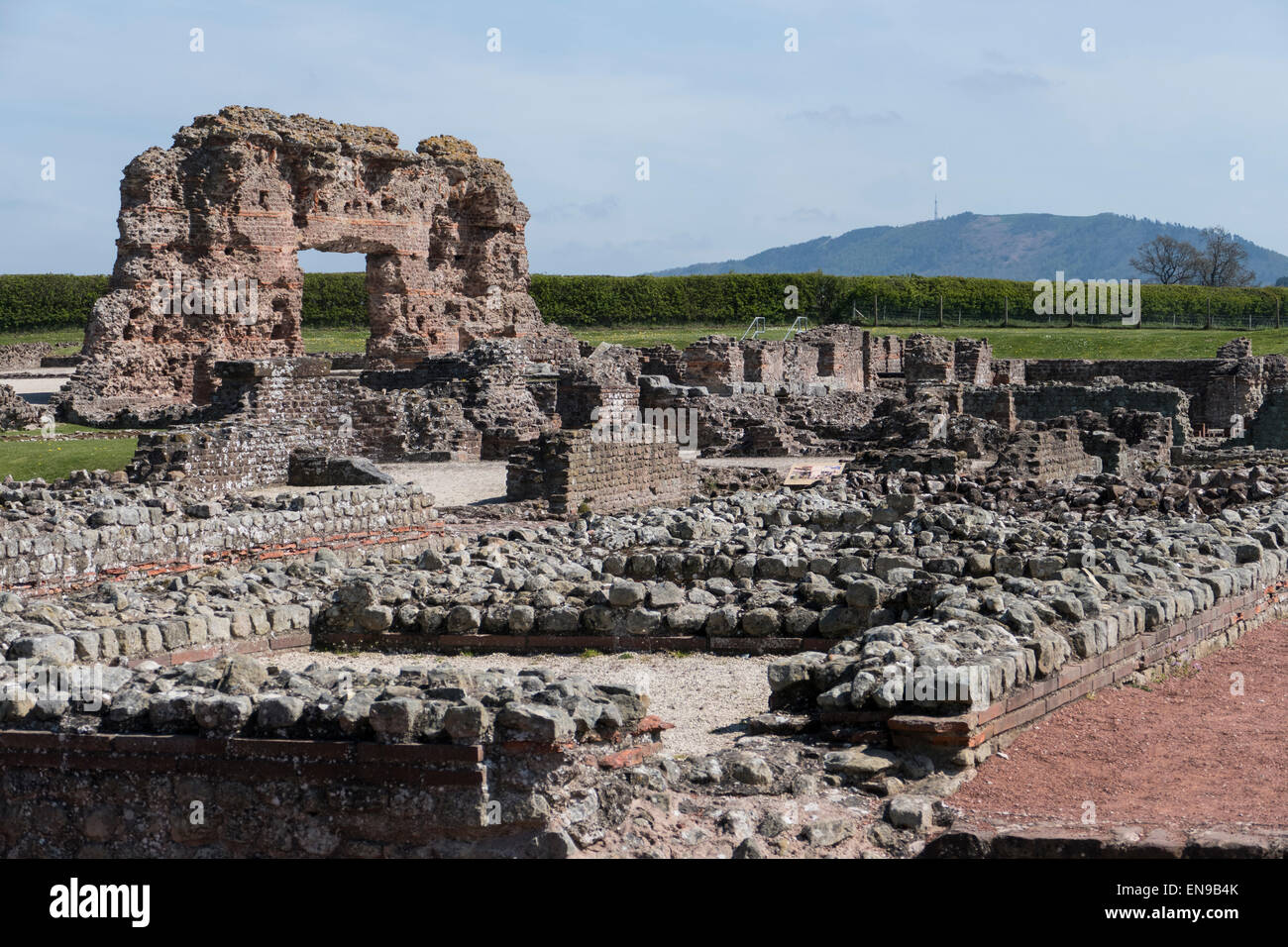 England, Shropshire, Wroxeter Roman city, Wrekin in distance Stock ...