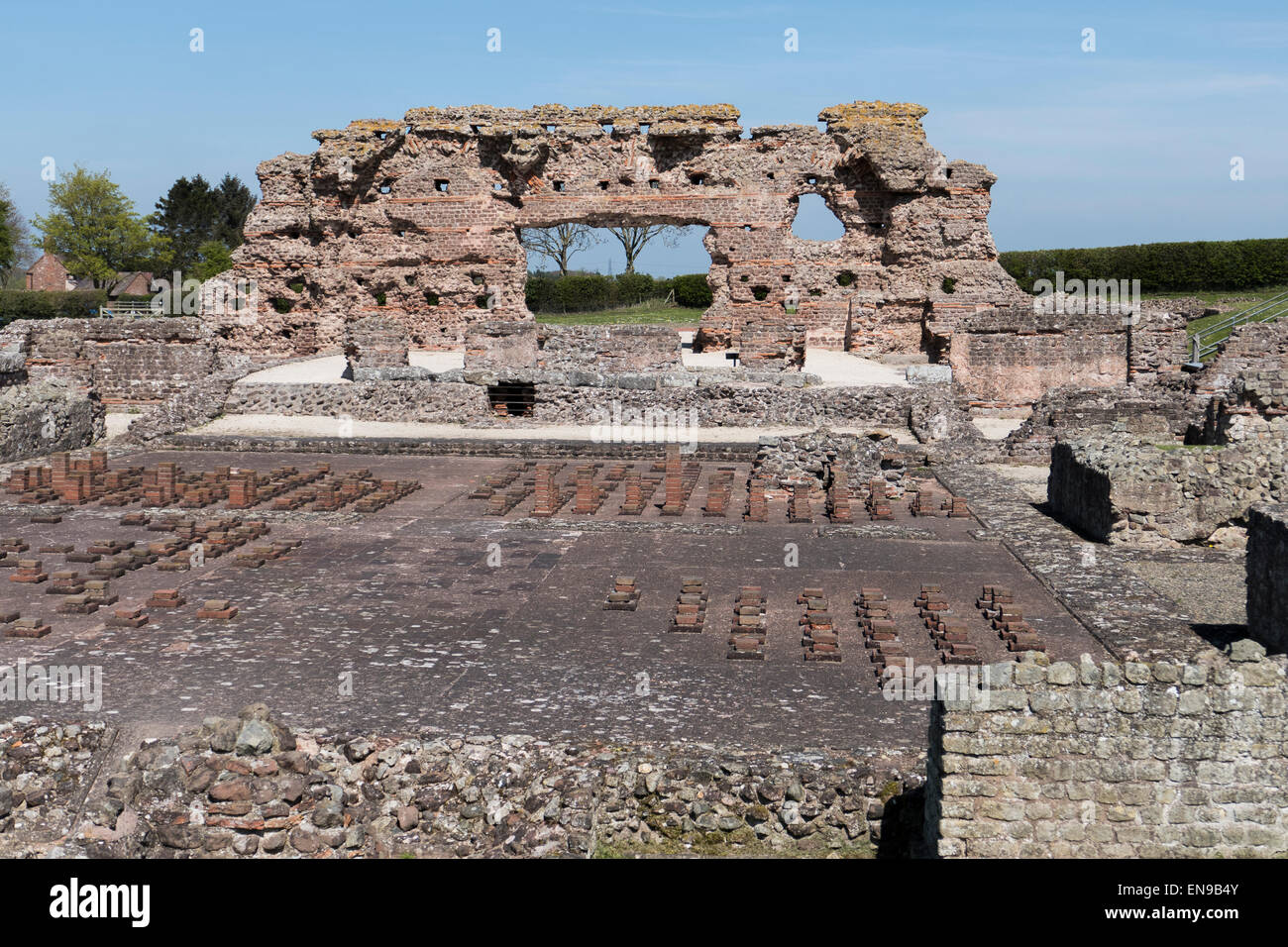England, Shropshire, Wroxeter Roman city, old baths & remains of wall ...