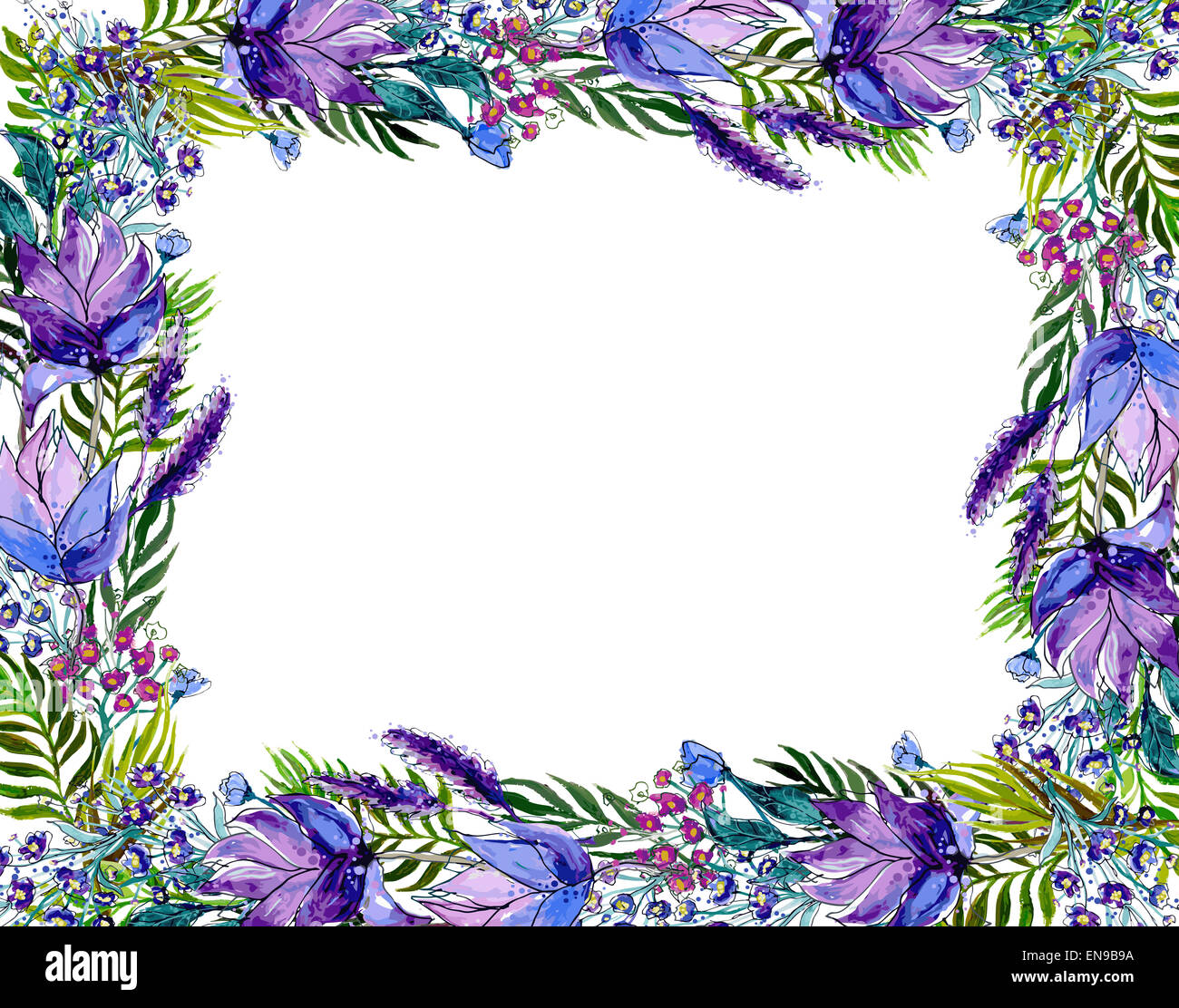 Floral frame with wildflowers Stock Photo - Alamy