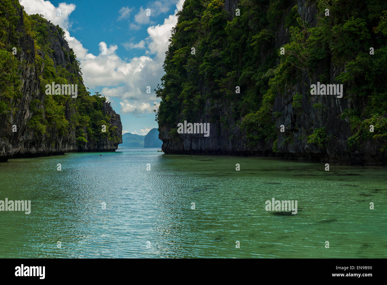Azure green waters in the beautiful lagoons around El Nido, Palawan ...