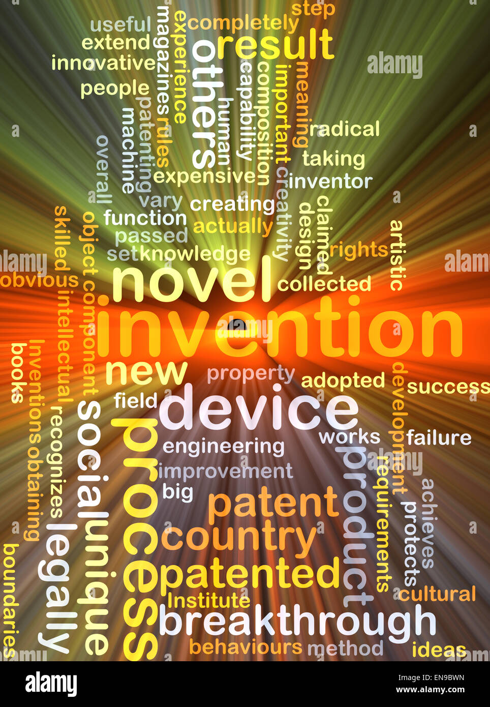 Background concept wordcloud illustration of invention glowing light ...