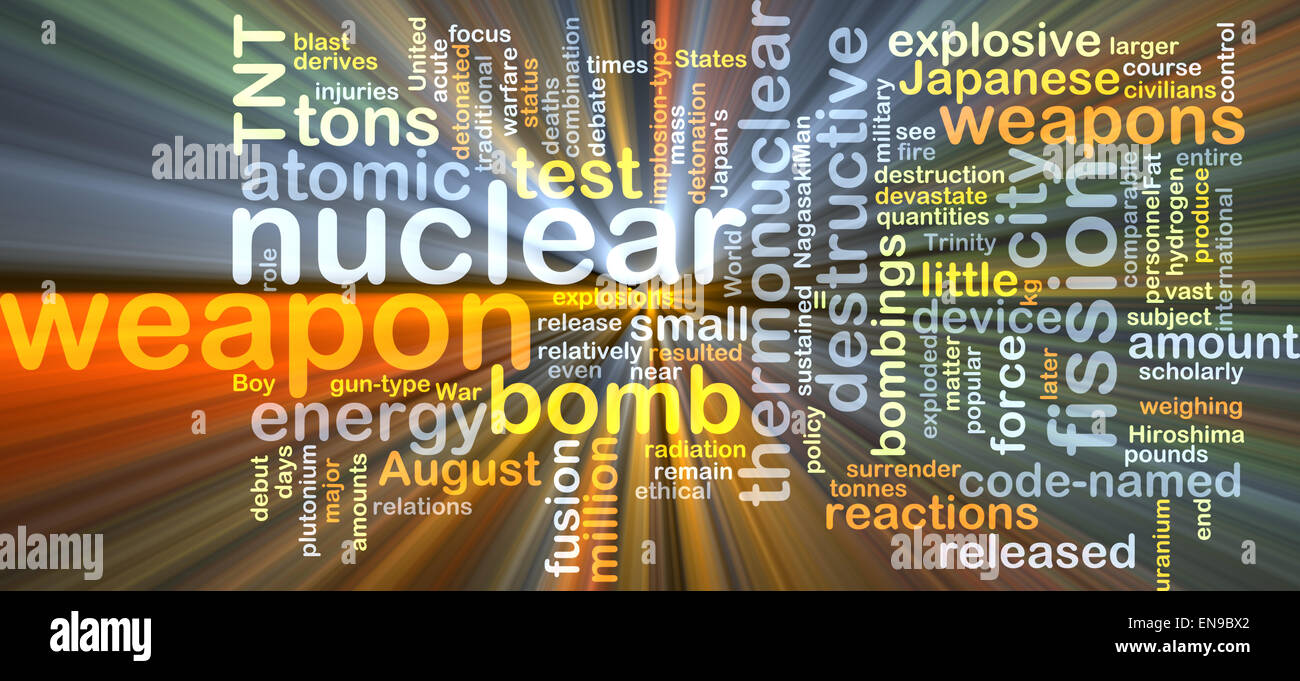 Background concept wordcloud illustration of nuclear weapon glowing ...