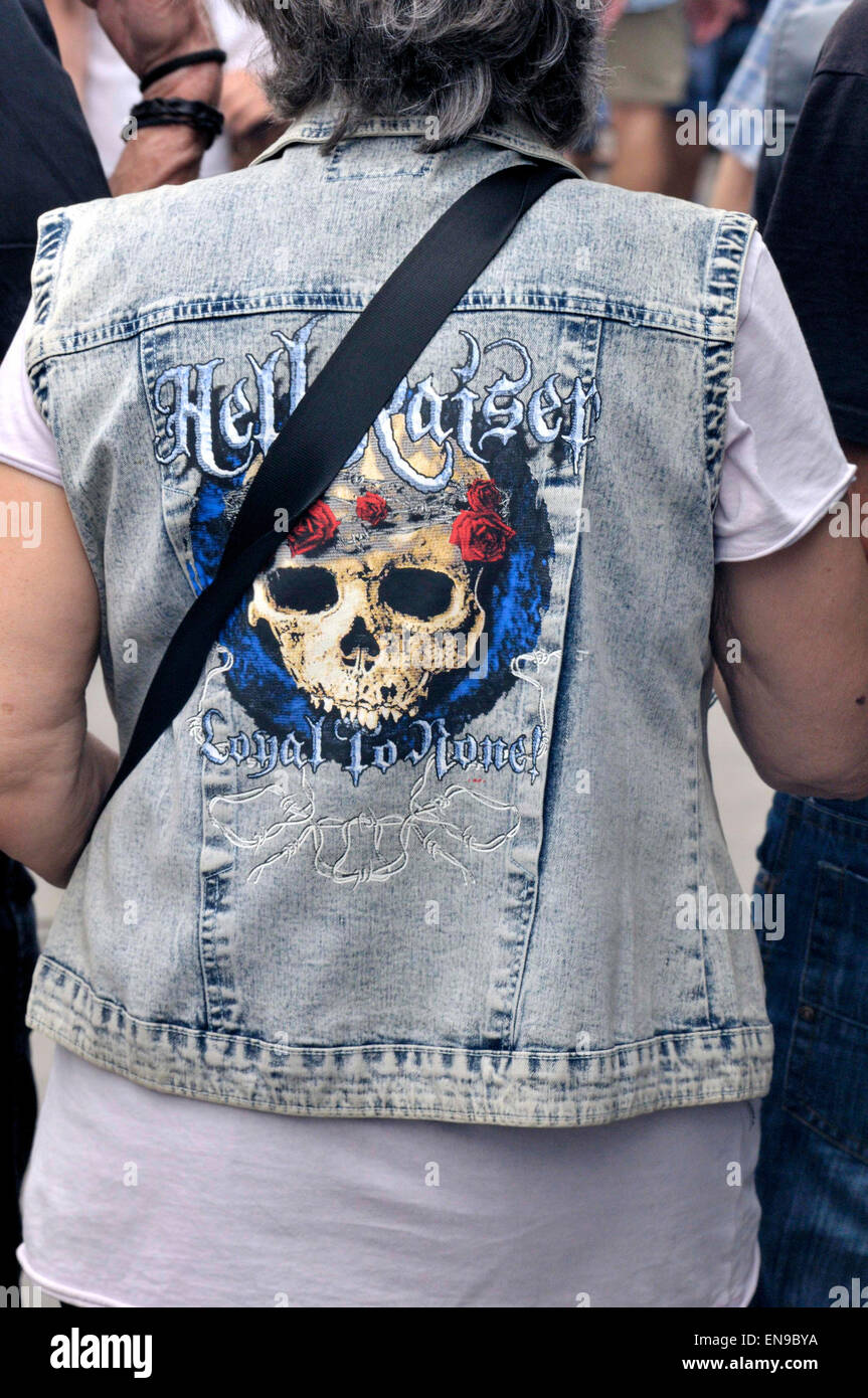 Skull design in a denim jacket, Barcelona. Catalonia. Spain Stock Photo ...