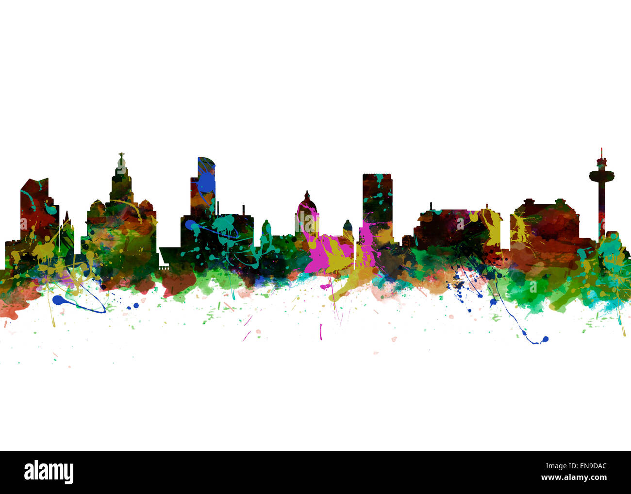 Watercolor art print of the Skyline of Liverpool Stock Photo - Alamy