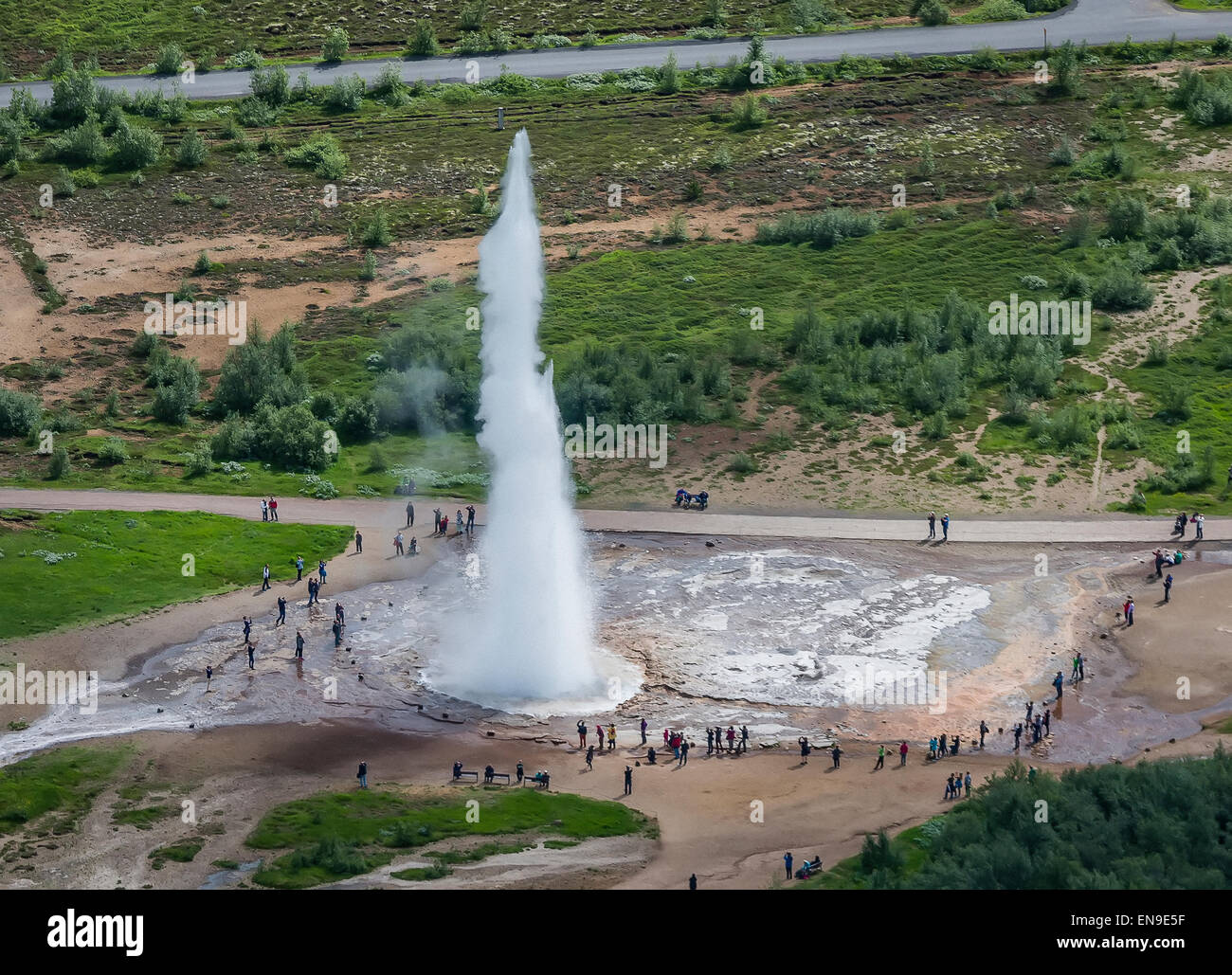 Aerial view of Strokkur Geyser erupting, Iceland Stock Photo - Alamy